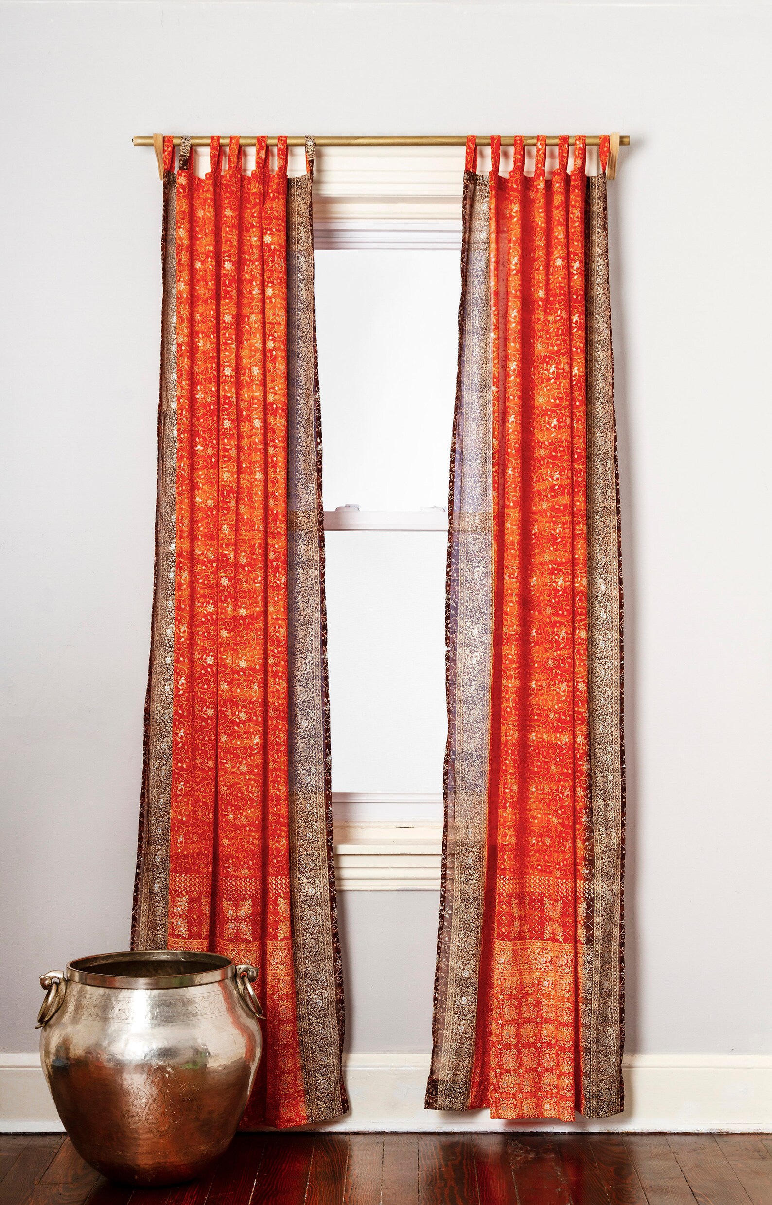 Orange Rust Brown Sari Curtain Boho Window Treatment Sheer - Etsy