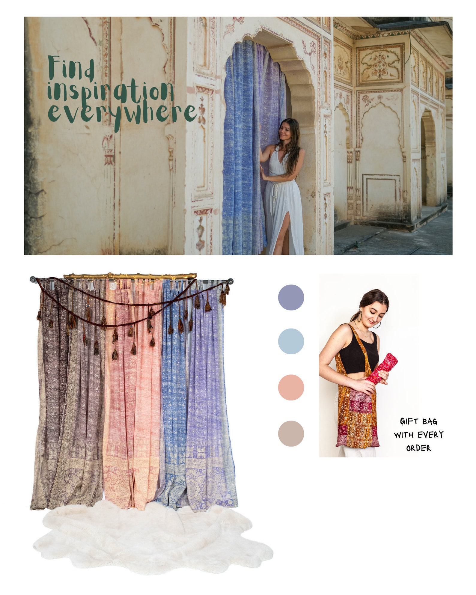 Boho Curtains, Sari Colorful Curtains Light-filtering 84/96/108l Bed ...