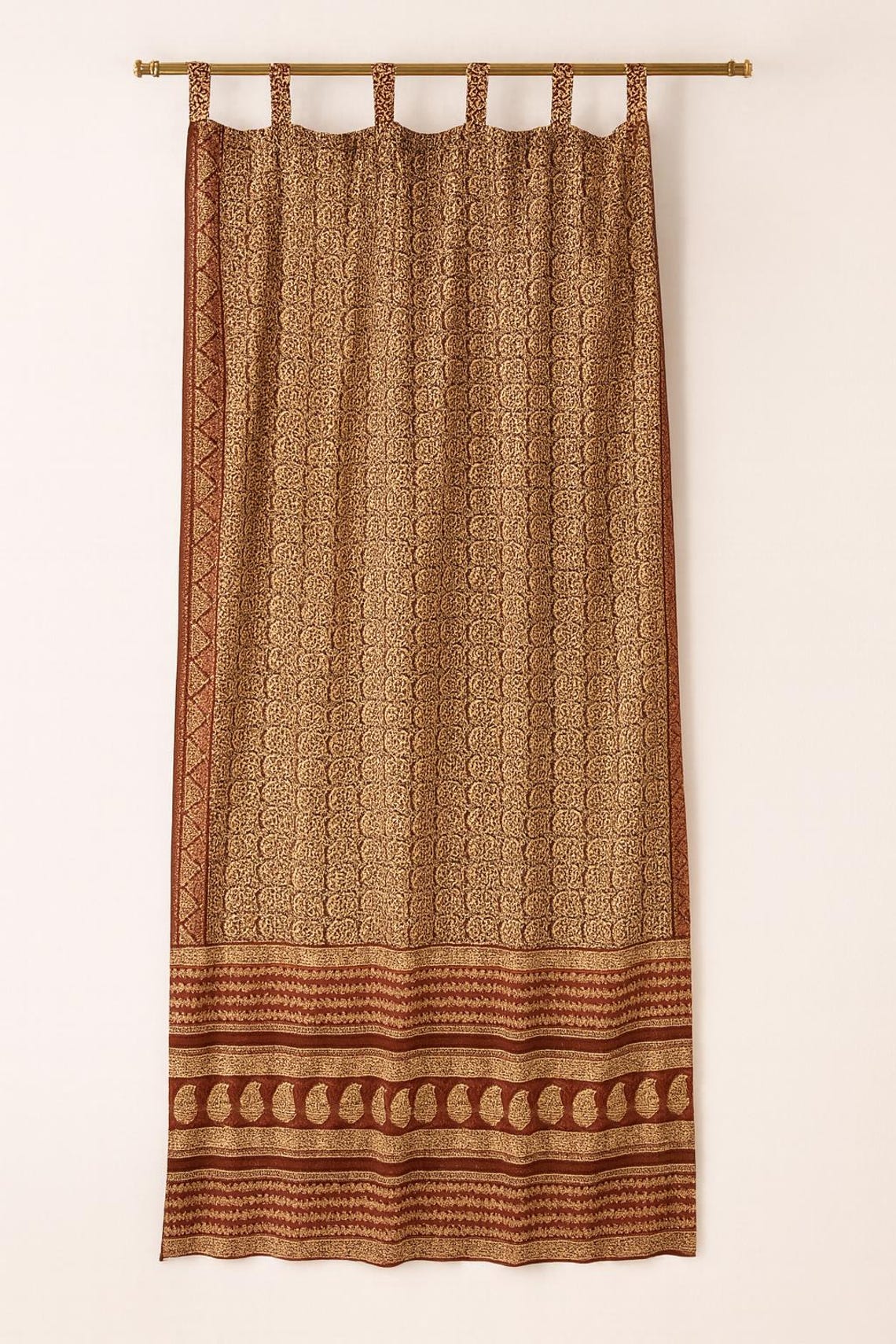 96" Block Print Rayon Curtains•boho Tab Top Drapes With Border • Light ...