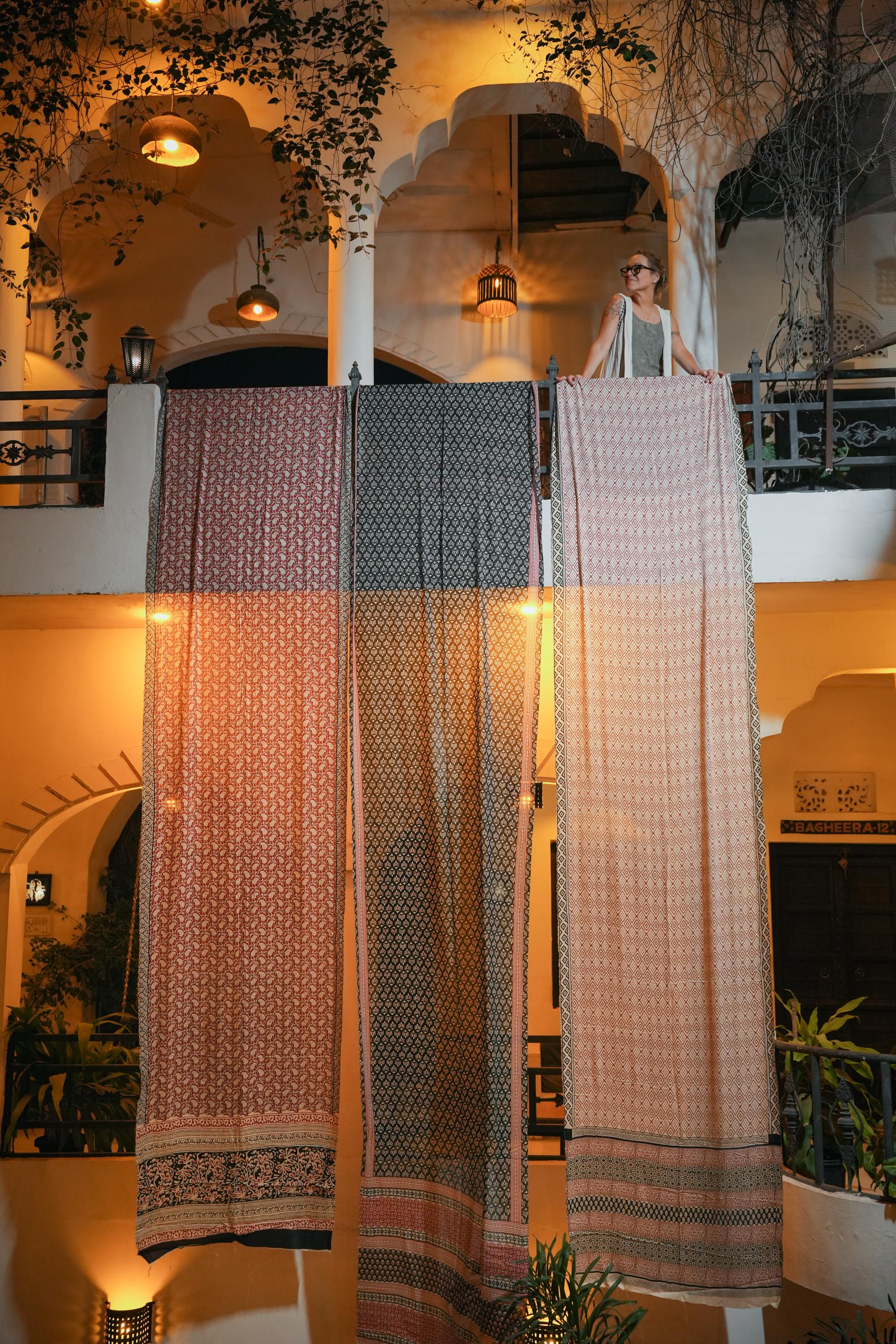 96" Block Print Rayon Curtains•boho Tab Top Drapes With Border • Light ...