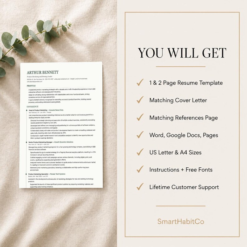 Resume Template | Marketing Manager + Cover Letter + References Set ...