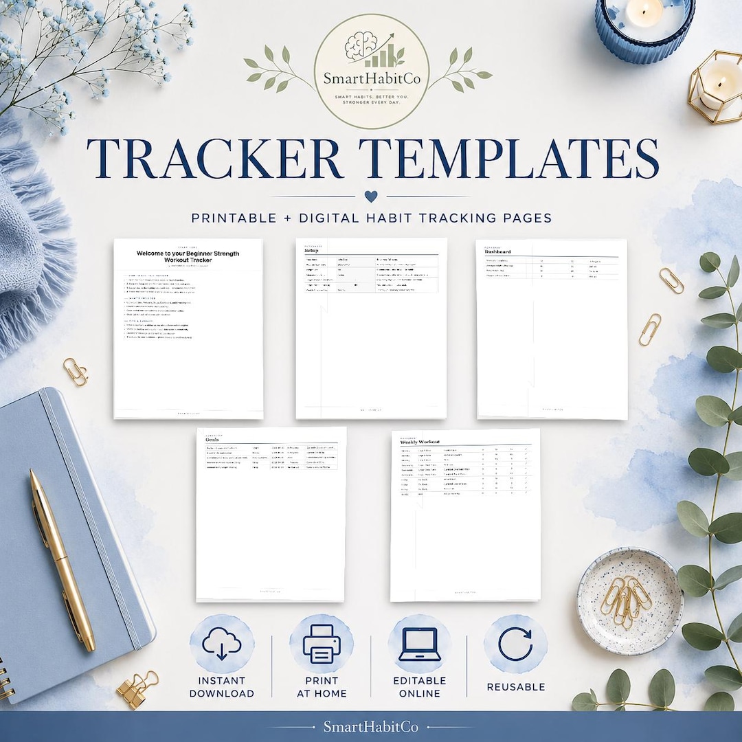 Printable Productivity Planner | Beginner Strength Workout Spreadsheet ...