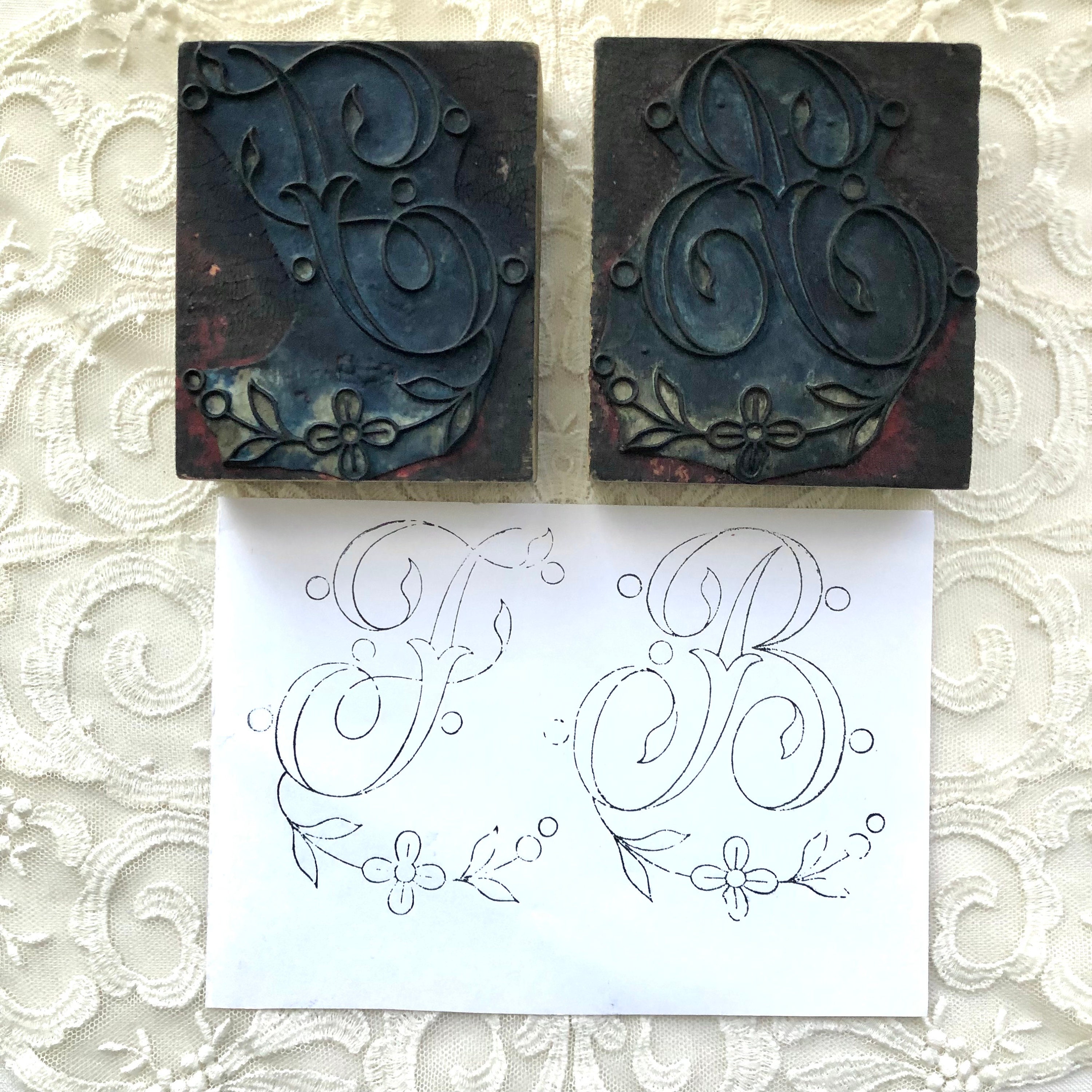 French Antique Monogram Stamp Embroidery Stamp Letter 'B' Trousseau ...
