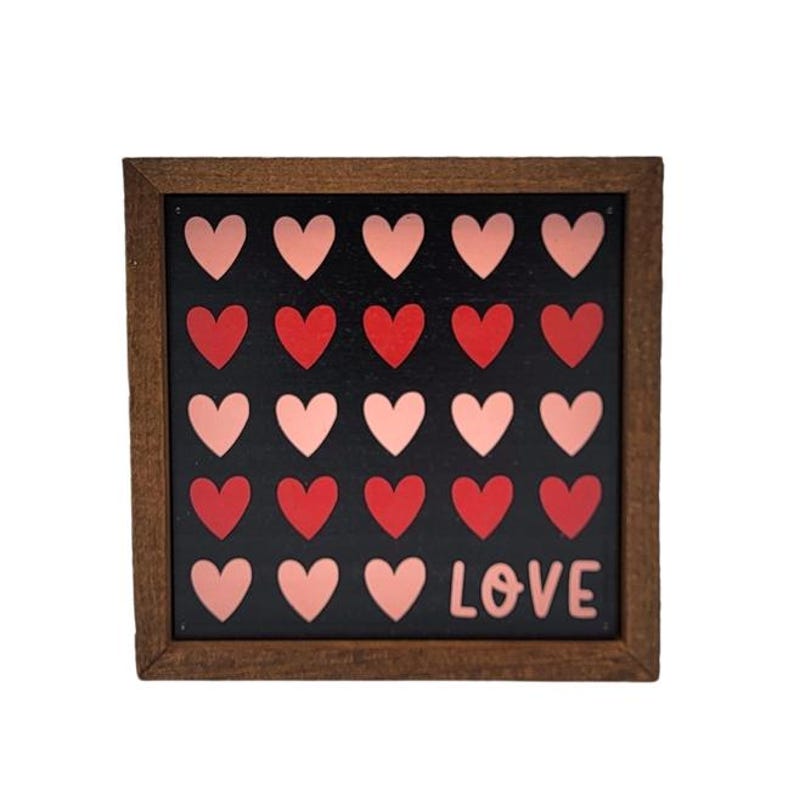 Valentine Hearts Love 6x6 Wood Sign - Valentine Sign - Valentine's Day ...