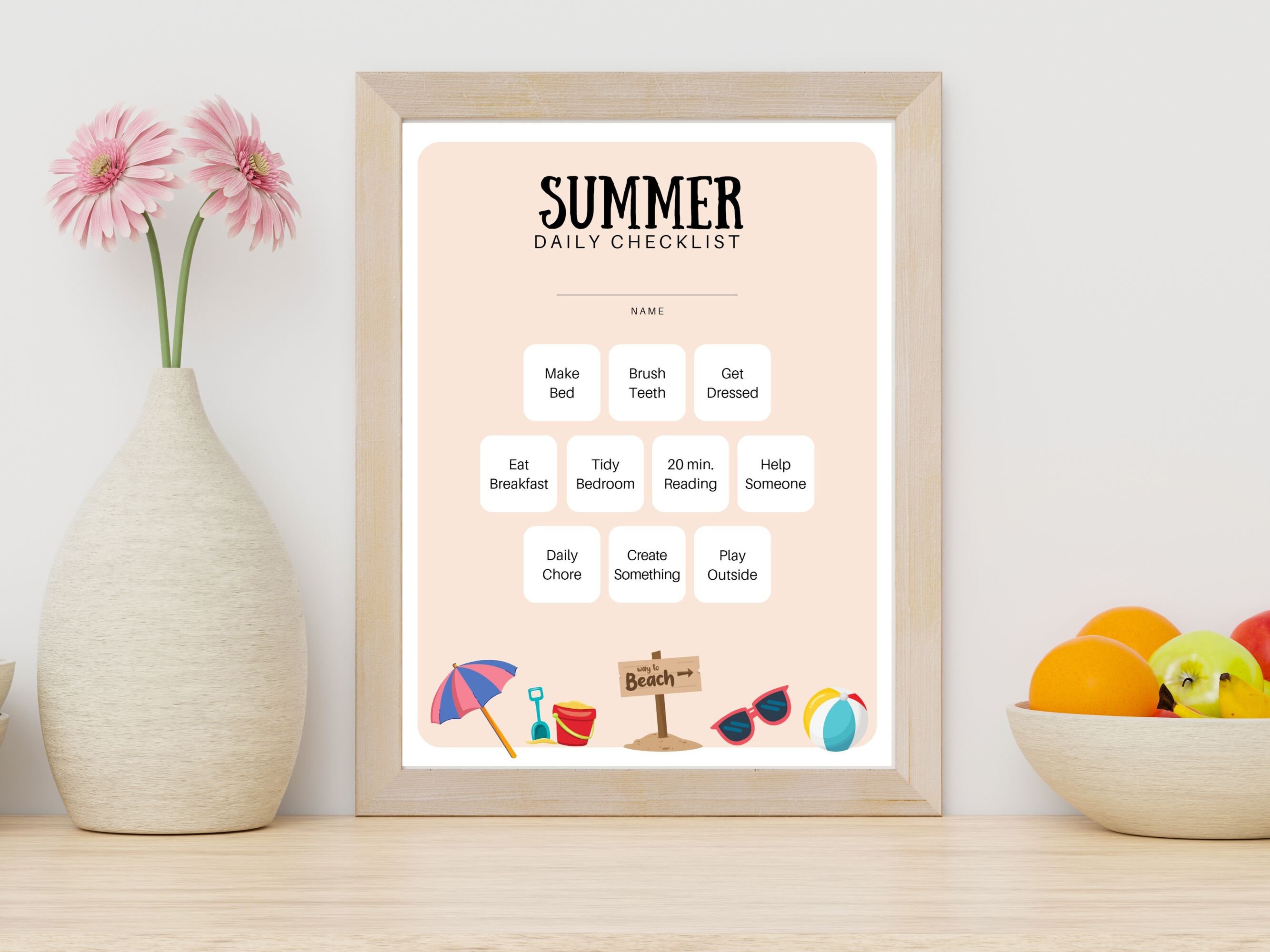 Kids Summer Daily Checklist Printable, Coral Beach Banner, Printable ...