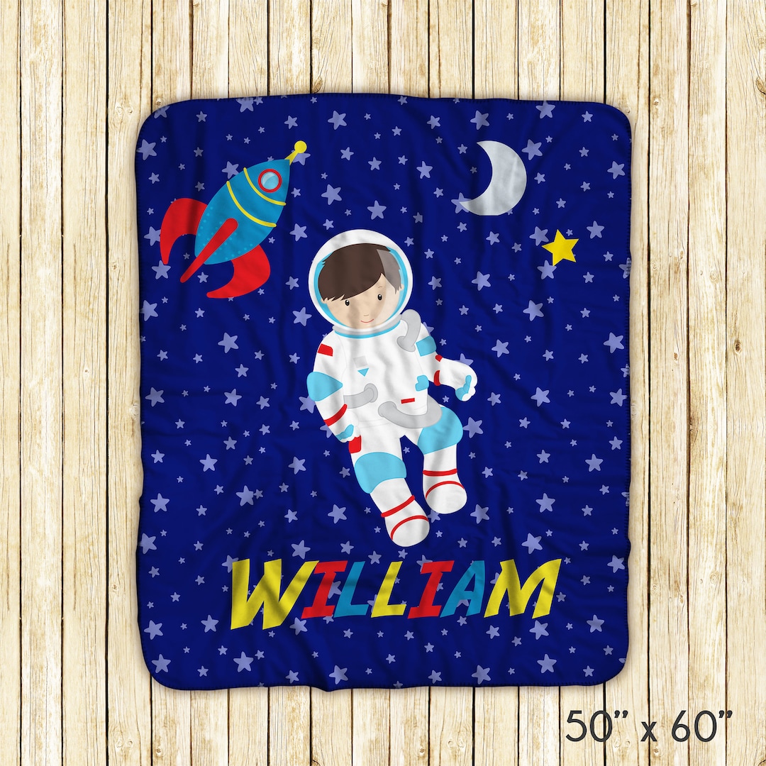 Astronaut Personalized Blanket Night Sky Moon Star Rocket Sherpa and ...
