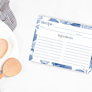 Printable Recipe Card - Blue Flowers Floral Watercolor Recipe Card ...