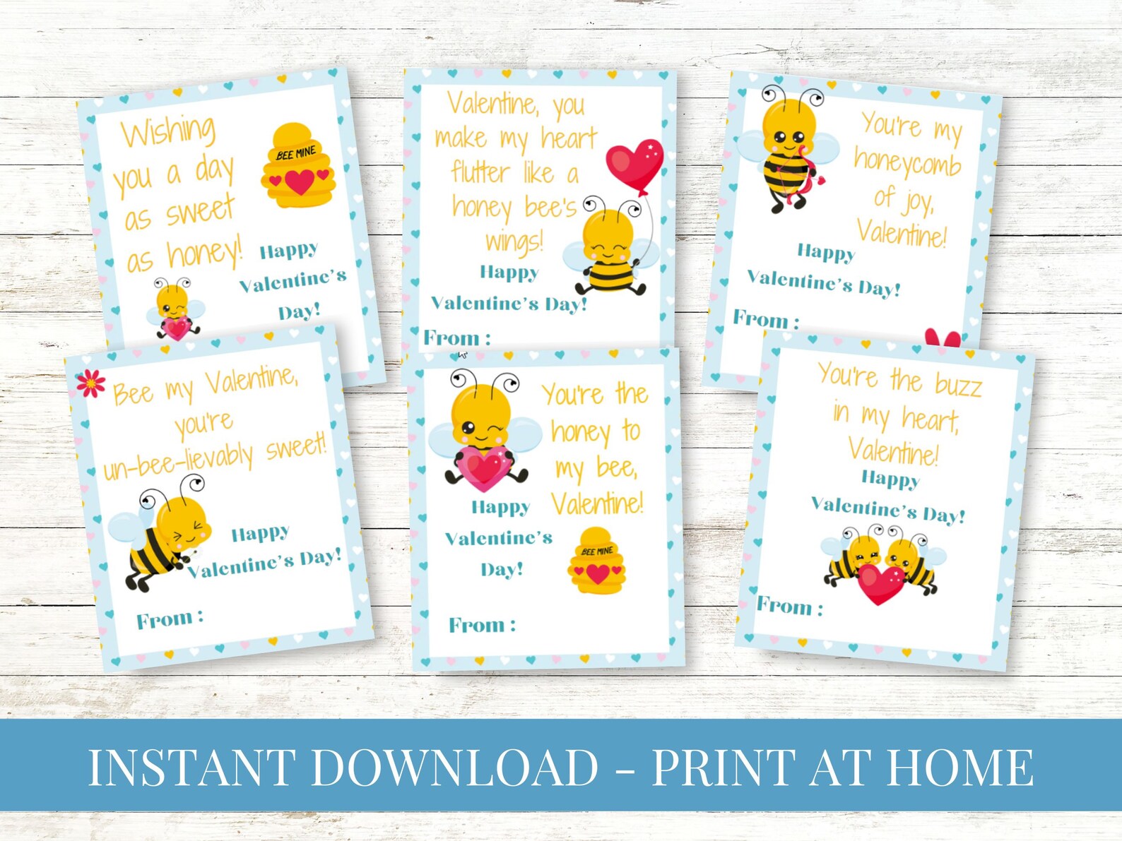 Bee Valentine Cards for Kids, Honey Bee Valentines Day Cards Printable ...