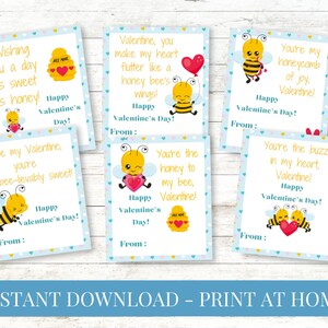 Bee Valentine Cards for Kids, Honey Bee Valentines Day Cards Printable ...