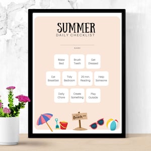 Kids Summer Daily Checklist Printable, Coral Beach Banner, Printable ...