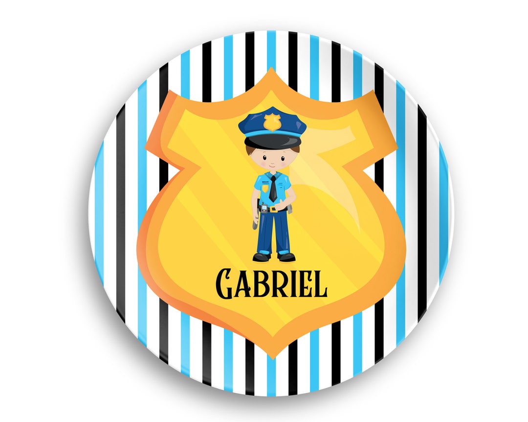 Placa personalizada Escudo de la niña de la policía Rayas azules negras ...