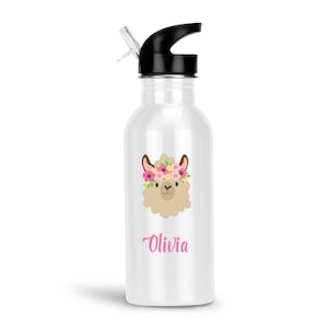 Personalized Water Bottle Llama Funny Face With Name, Child ...