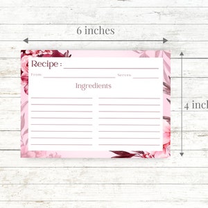 Printable Recipe Card - Pink Watercolor Floral Recipe Card - Print at ...