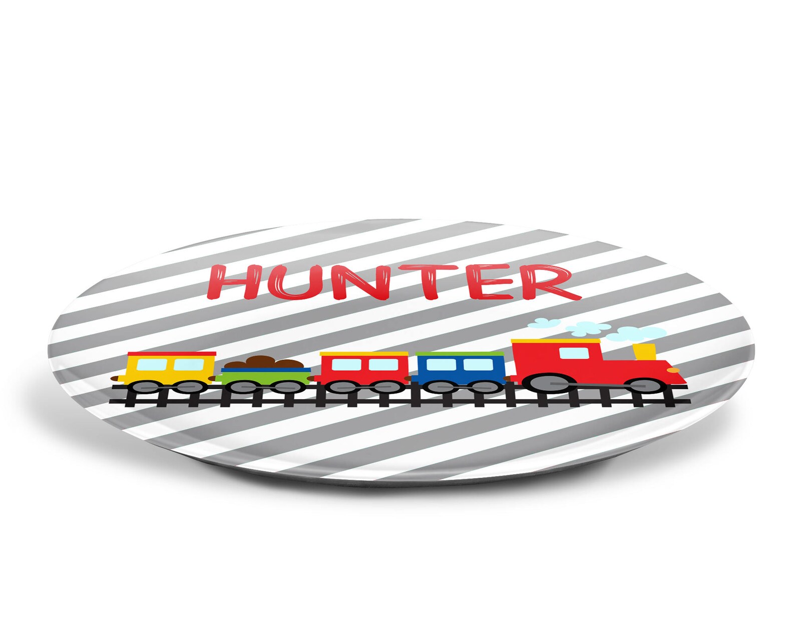 Personalized Plate Train Red Yellow Blue Track Grey Diagonal - Etsy