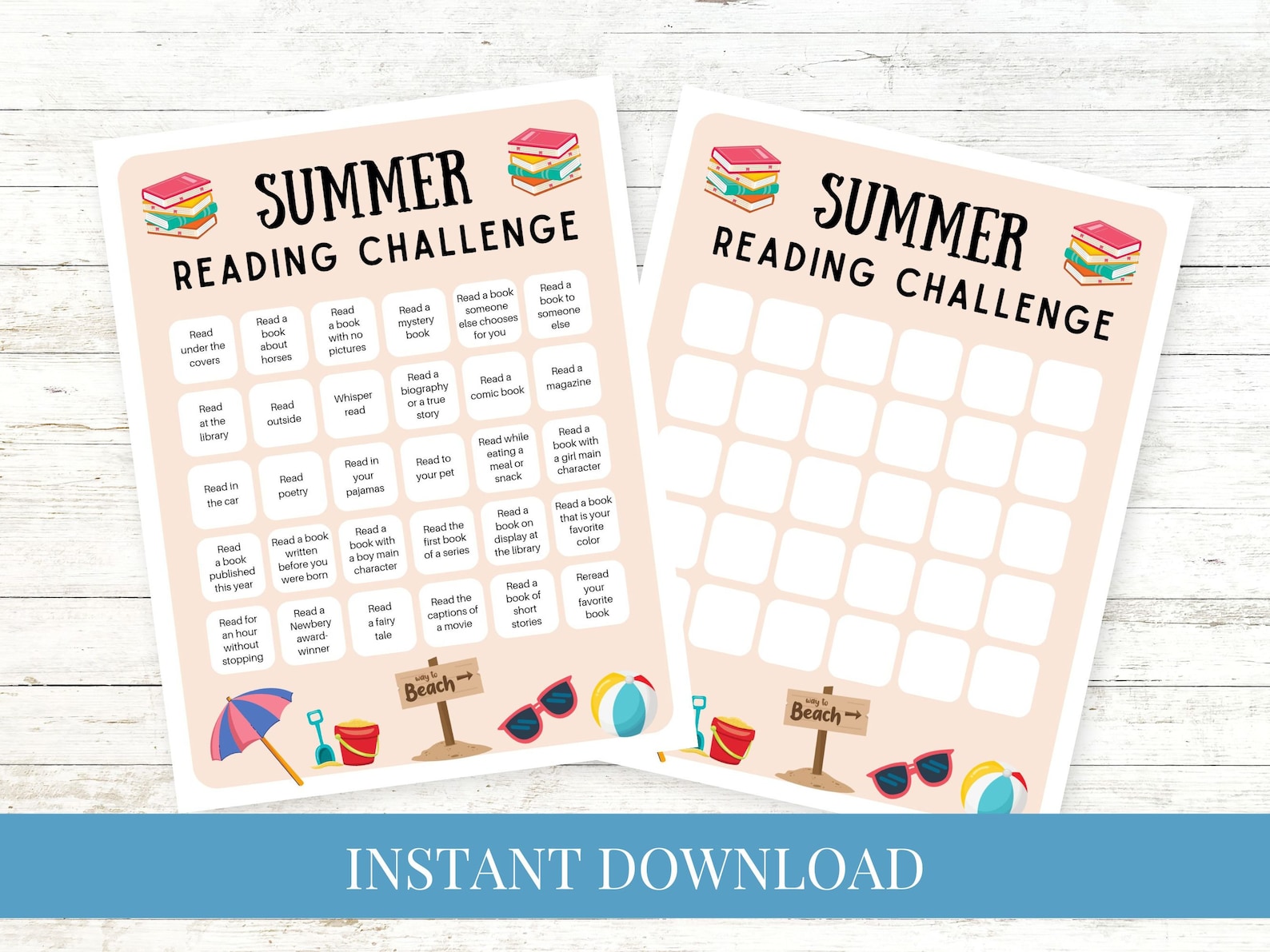 Kids Summer Reading Challenge Printable, Coral Beach Banner, Printable ...