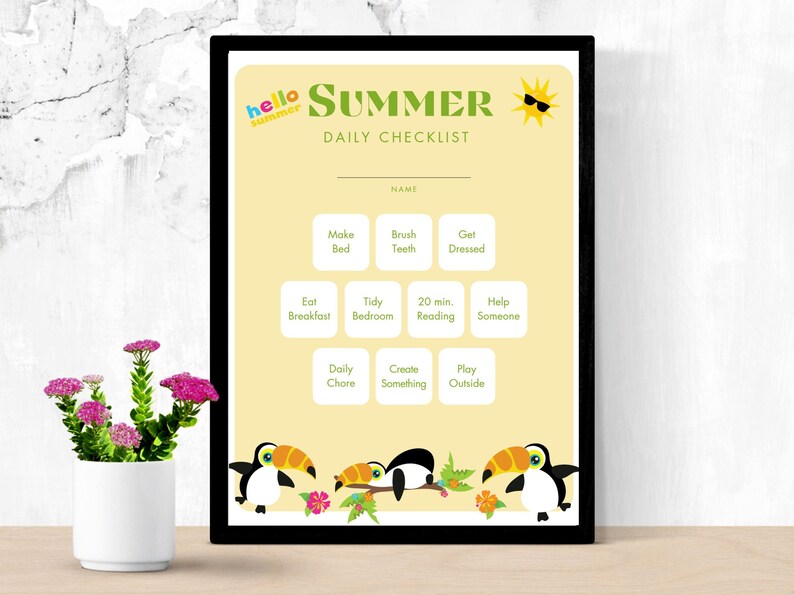 Kids Summer Daily Checklist Printable, Hello Summer Toucan, Printable ...