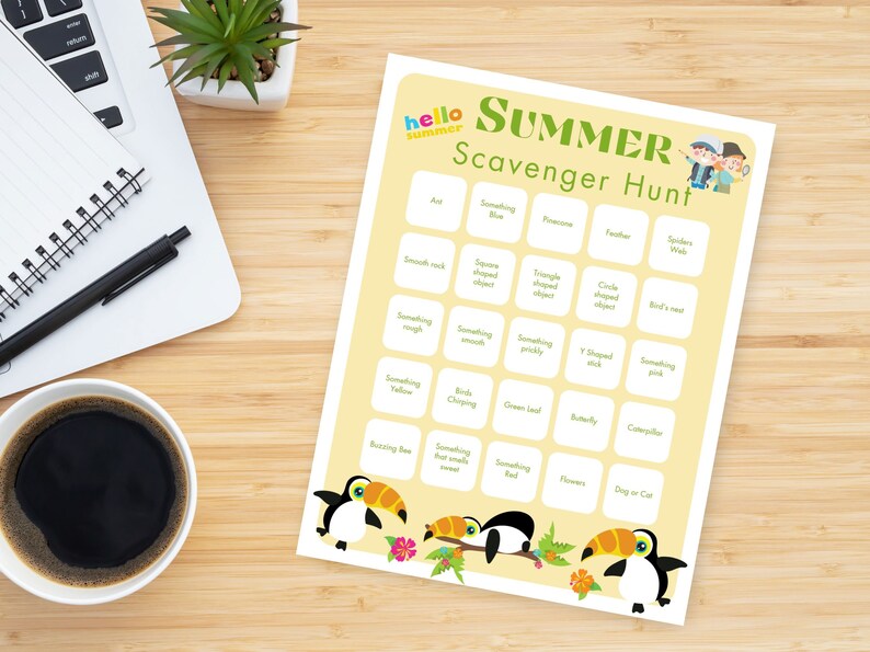 Kids Summer Scavenger Hunt Printable, Hello Summer Toucans, Printable ...