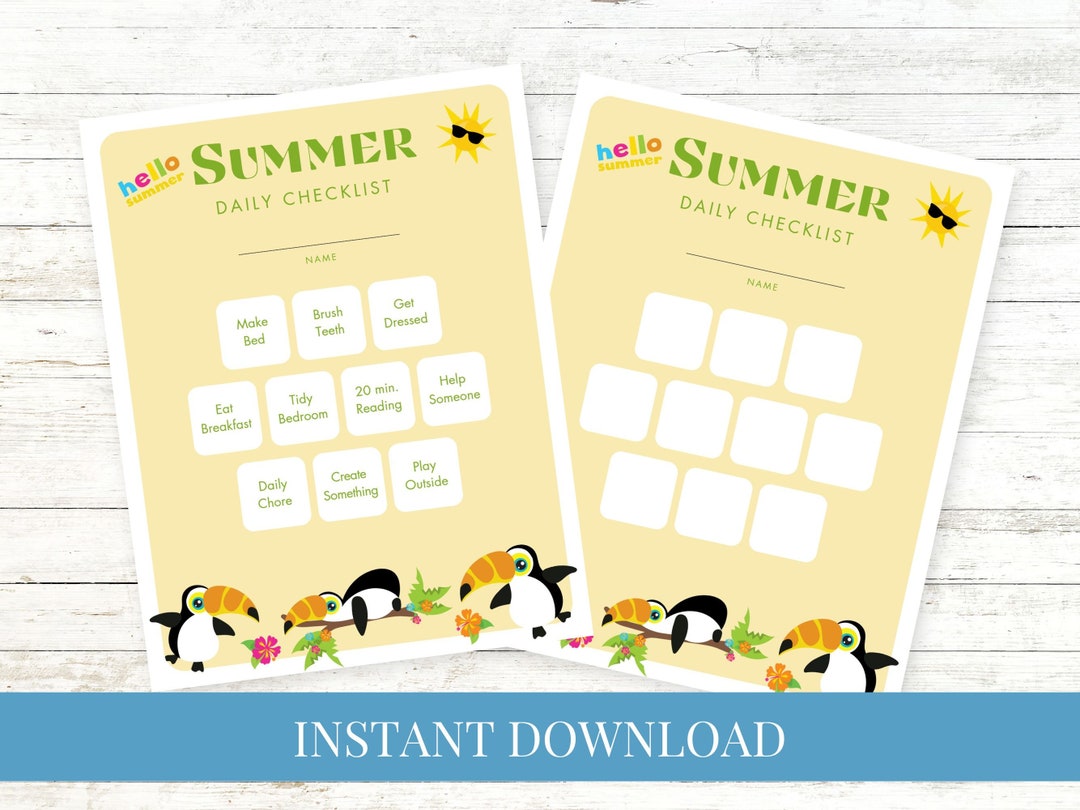 Kids Summer Daily Checklist Printable, Hello Summer Toucan, Printable ...