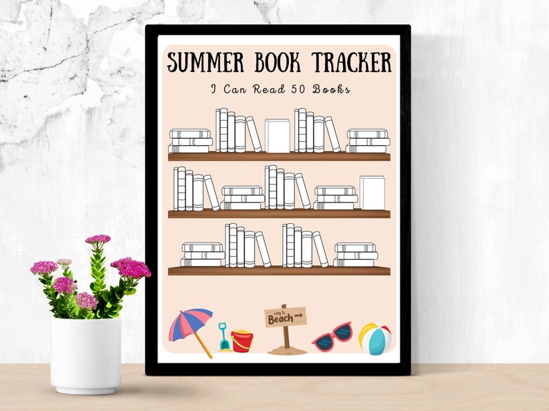 Kids Summer Book Tracker Printable, Coral Beach Banner, Printable Book ...
