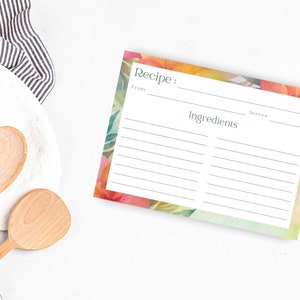 Printable Recipe Card - Orange Pink Floral Watercolor Recipe Card ...
