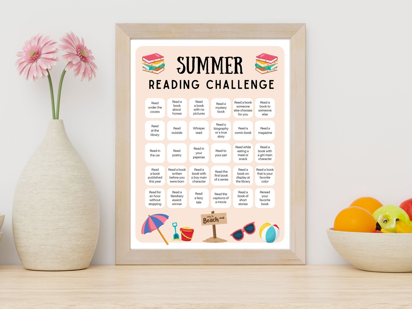 Kids Summer Reading Challenge Printable, Coral Beach Banner, Printable ...