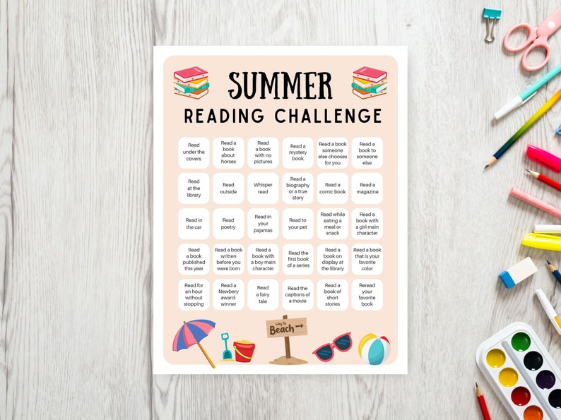 Kids Summer Reading Challenge Printable, Coral Beach Banner, Printable ...