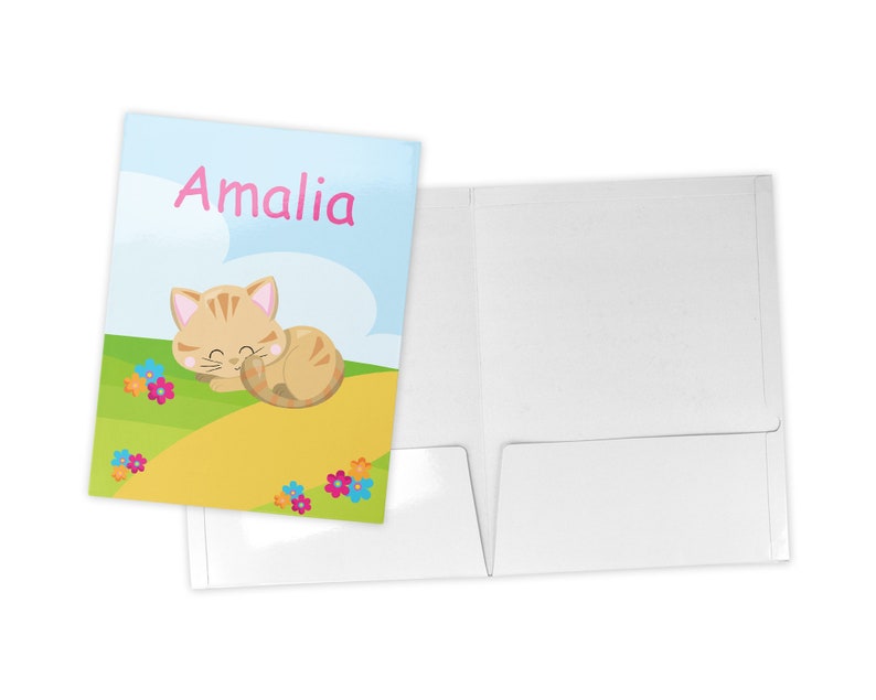 Personalized Folder Cat Kitten Green Grass Blue Sky Flowers - Etsy