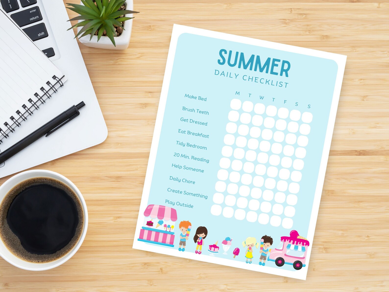 Kids Summer Daily Weekly Checklist Printable, Ice Cream Truck Stand ...