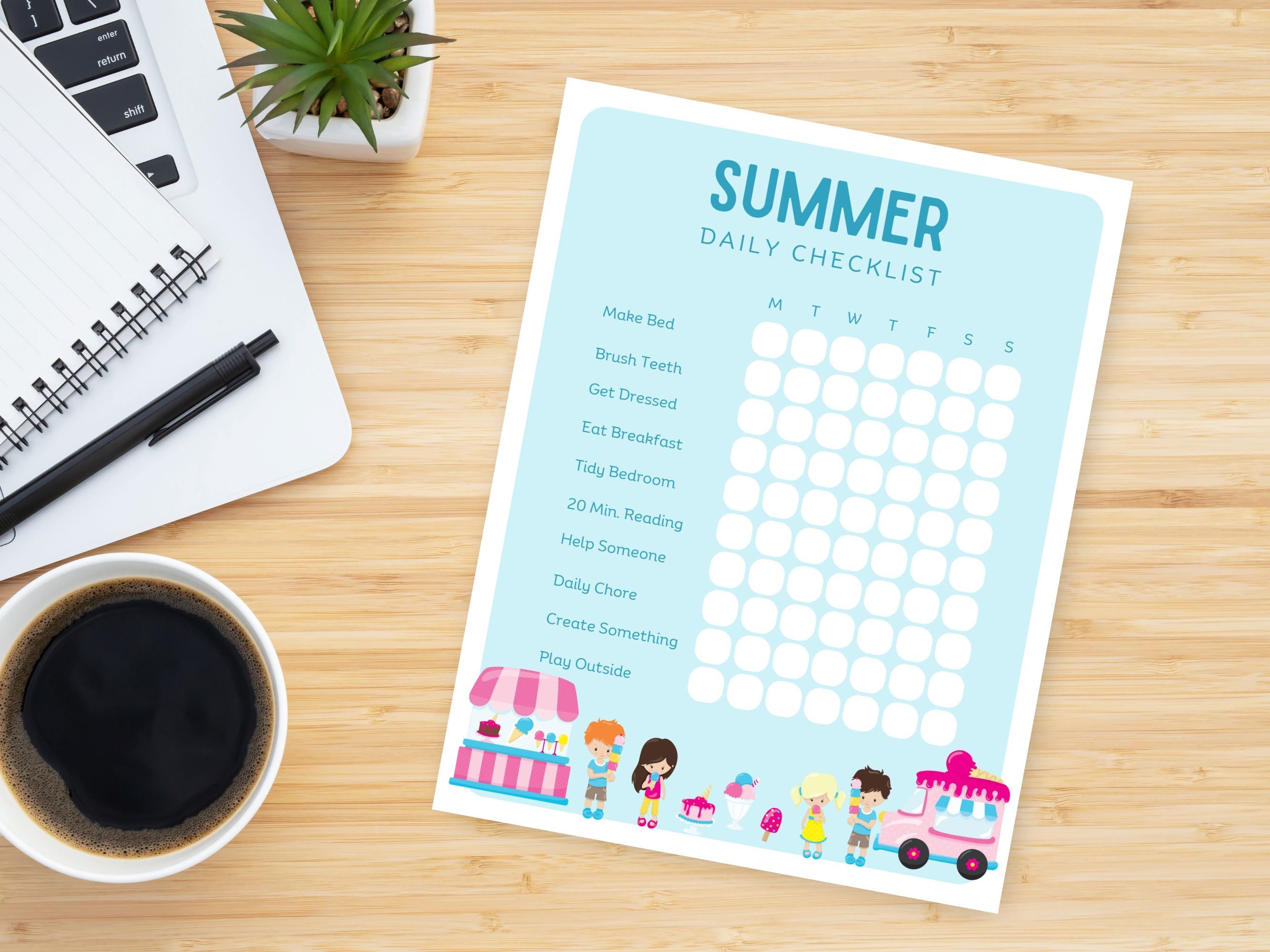 Kids Summer Daily Weekly Checklist Printable, Ice Cream Truck Stand ...