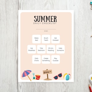 Kids Summer Daily Checklist Printable, Coral Beach Banner, Printable ...