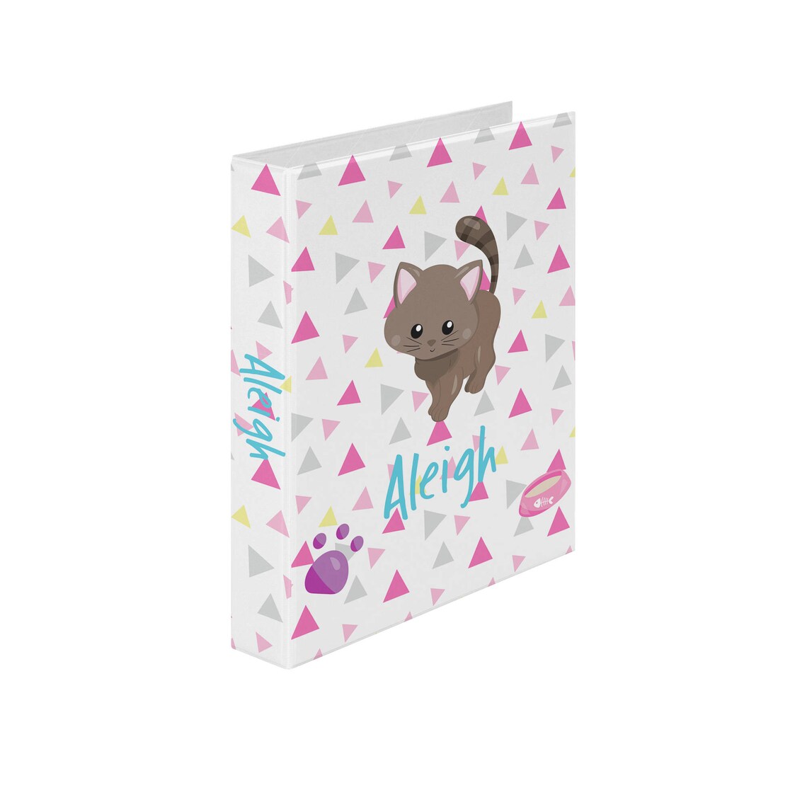 Personalized Binder Cat Kitten Pink Grey Yellow Triangles - Etsy