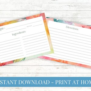 Printable Recipe Card - Orange Pink Floral Watercolor Recipe Card ...