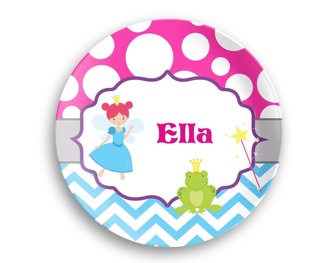 Fairy Princess Personalized Plate – Pink Polka Dot Blue Chevron ...