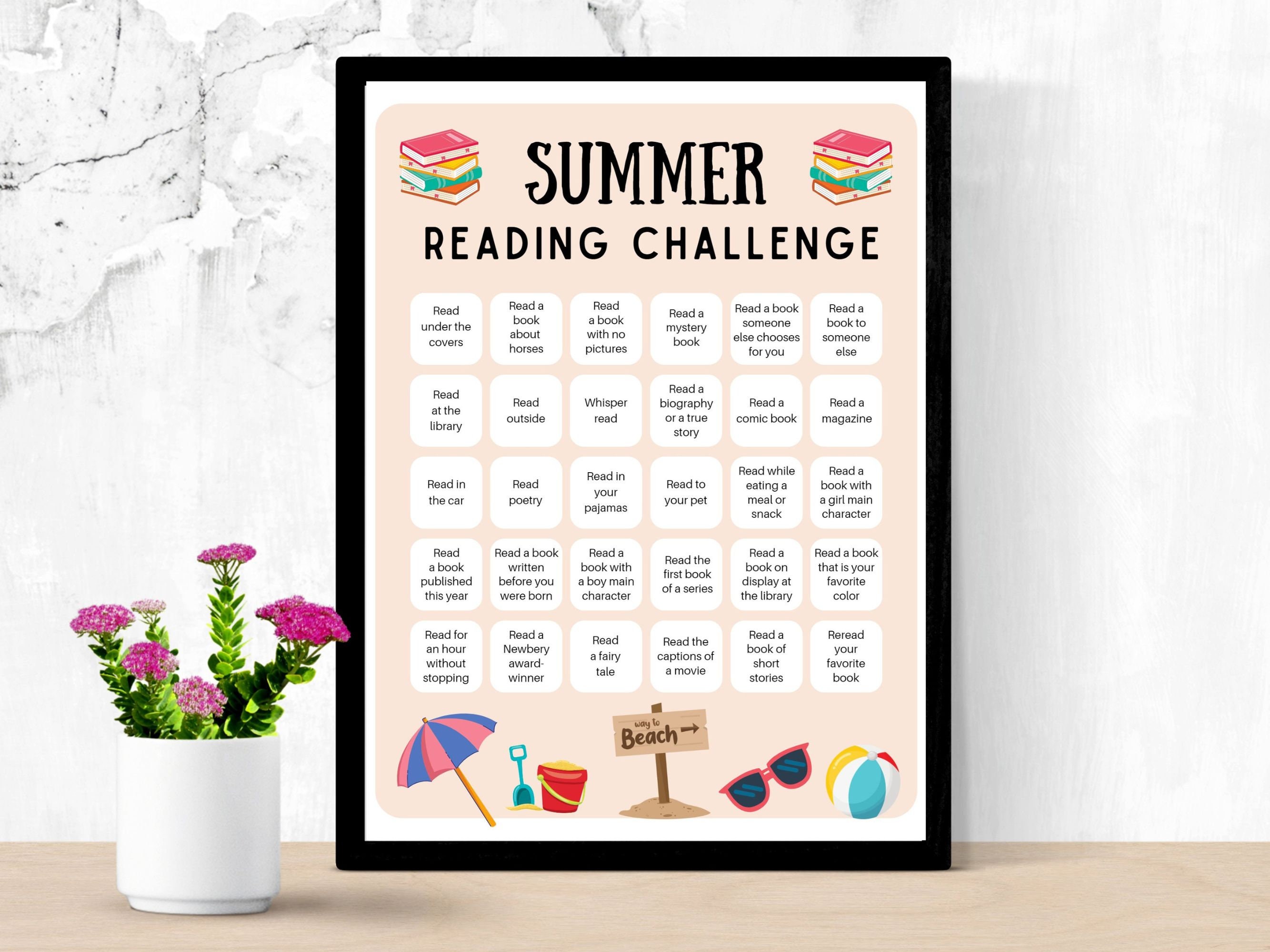 Kids Summer Reading Challenge Printable, Coral Beach Banner, Printable ...