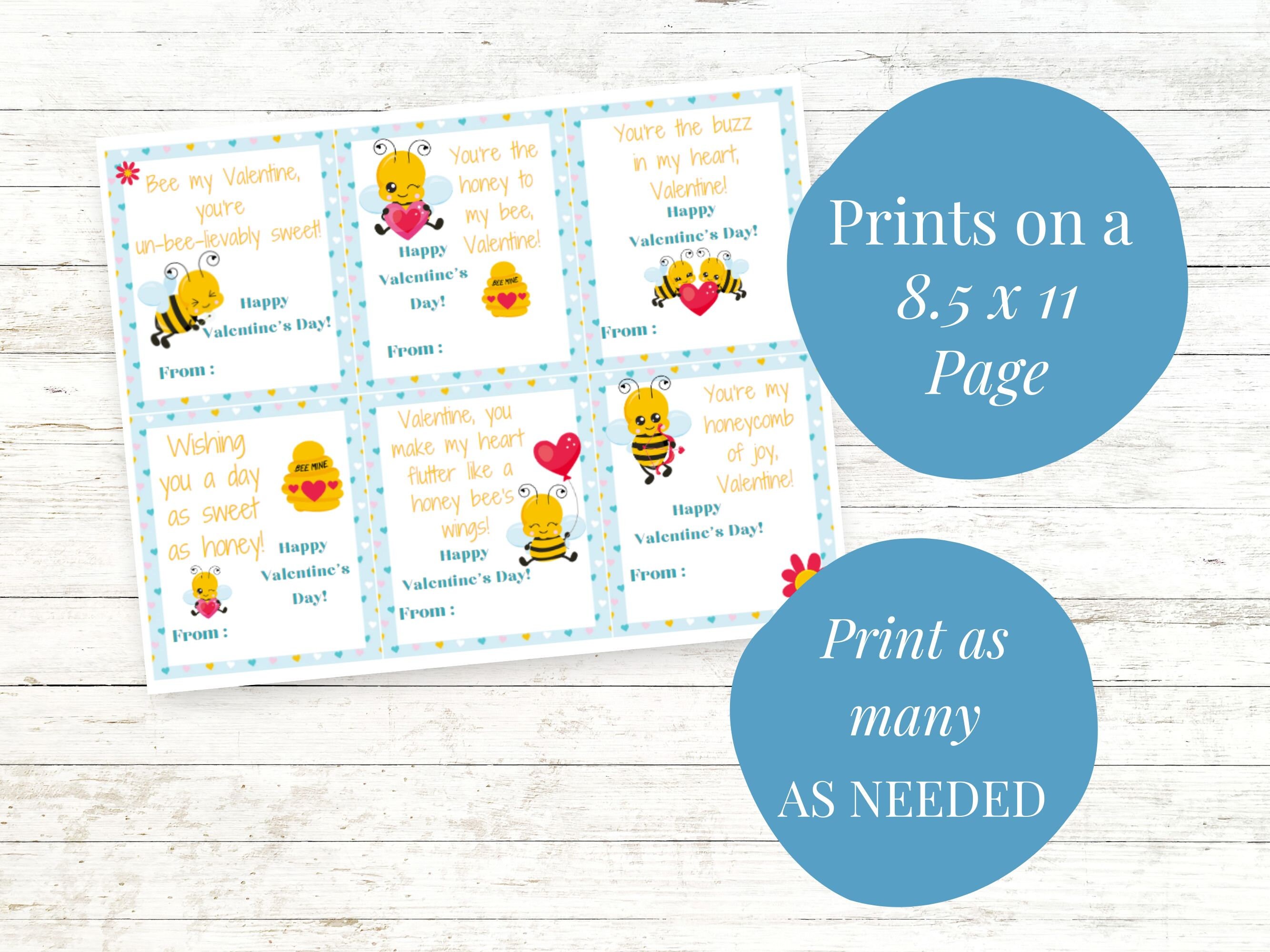 Bee Valentine Cards for Kids, Honey Bee Valentines Day Cards Printable ...