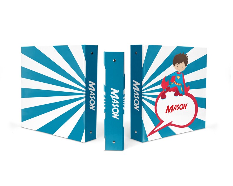 Superhero Boy Binder Red Cape Blue Sunrays Personalized | Etsy