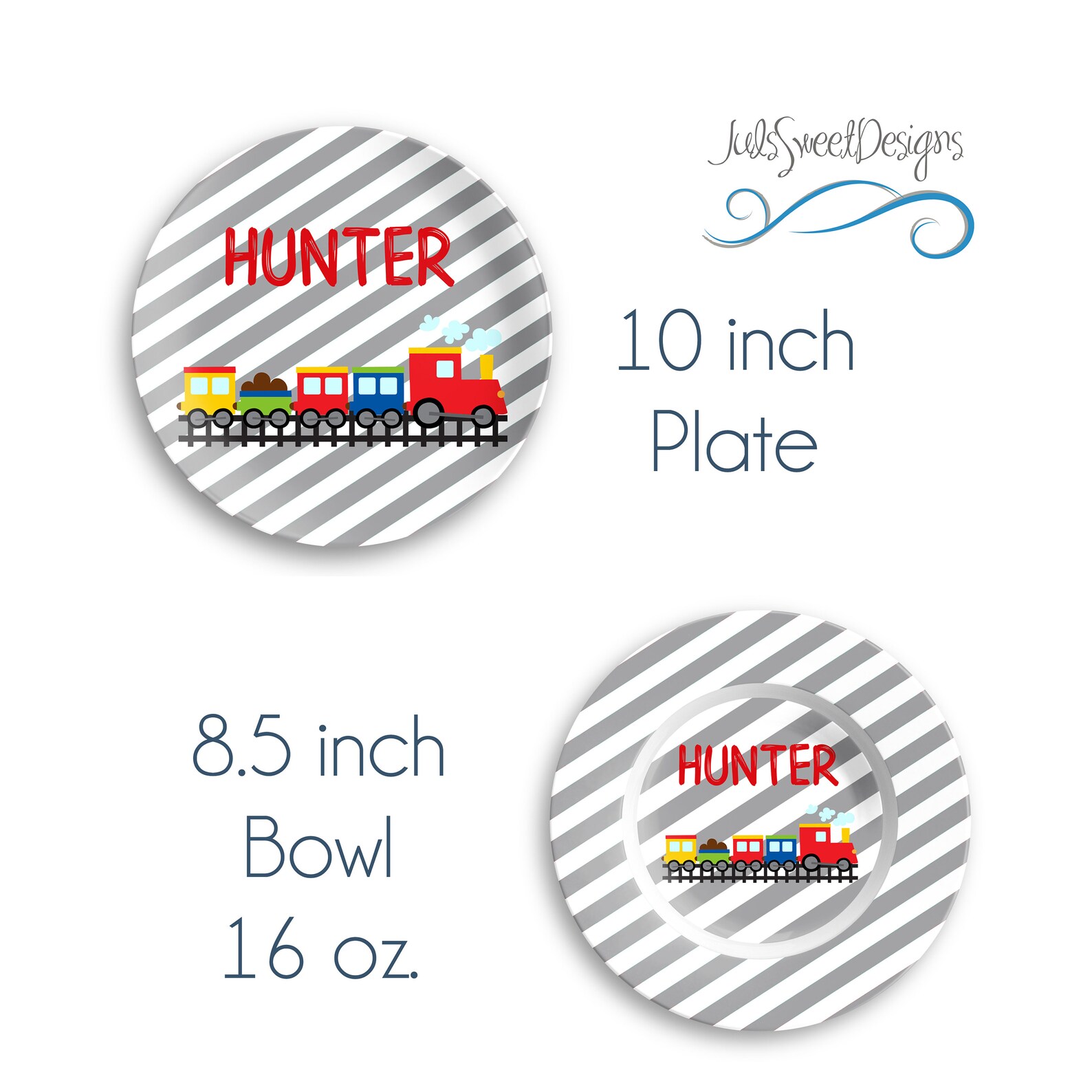 Personalized Plate Train Red Yellow Blue Track Grey Diagonal - Etsy