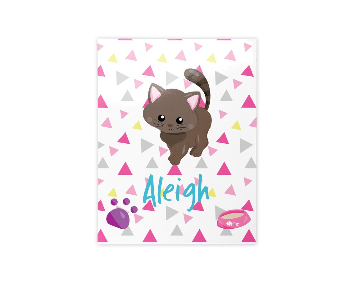 Personalized Folder Cat Kitten Pink Grey Yellow Triangles | Etsy