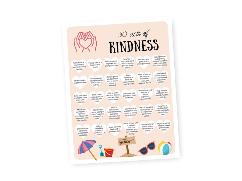 Kids Summer 30 Acts of Kindness Printable, Coral Beach Banner ...