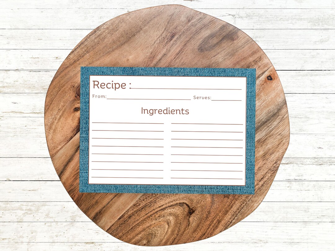 Recipe Card - Turquoise Blue Denim Recipe Card - 4 X 6 Recipe Card ...