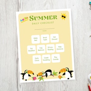 Kids Summer Daily Checklist Printable Hello Summer Toucan - Etsy