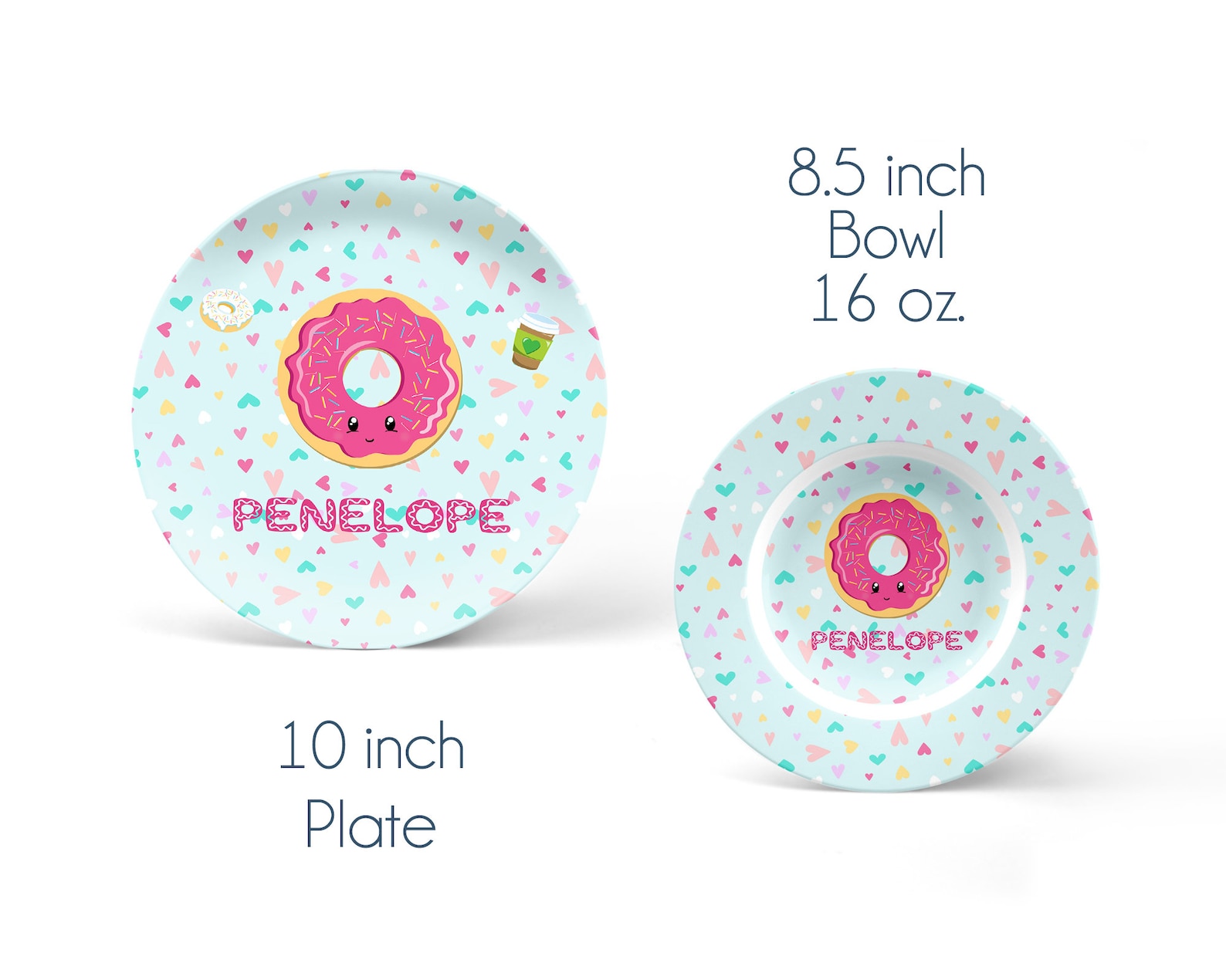 Donut Kids Plate – Donut Sprinkles Light Blue Hearts - Personalized ...