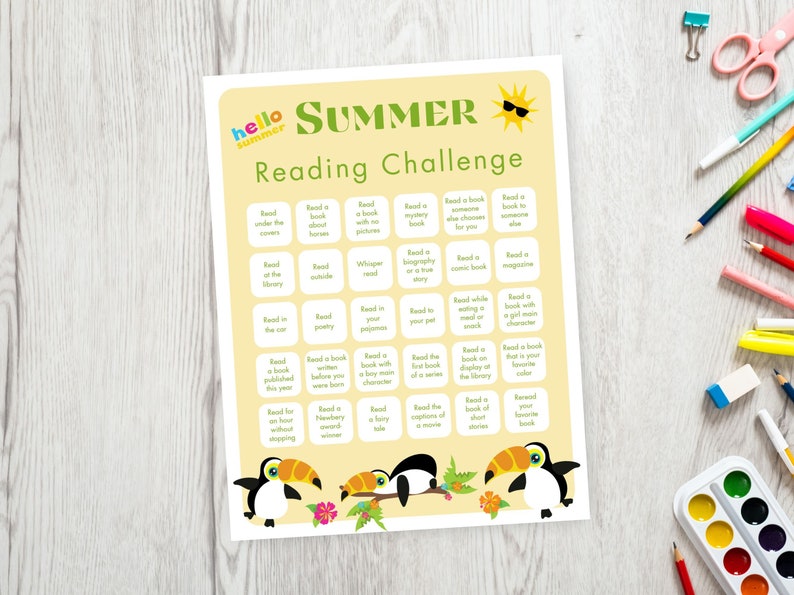 Kids Summer Reading Challenge Printable, Hello Summer Toucans ...