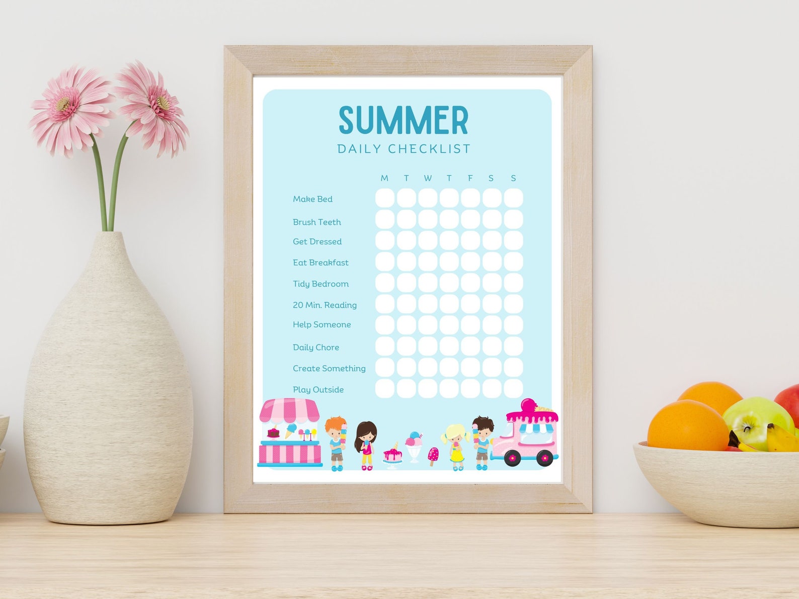 Kids Summer Daily Weekly Checklist Printable, Ice Cream Truck Stand ...