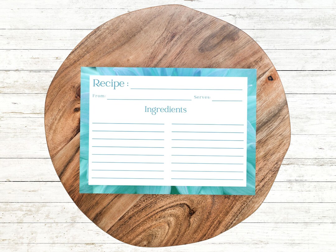 Recipe Card - Potter Blue Flower Bloom Recipe Card - 4 X 6 Recipe Card ...