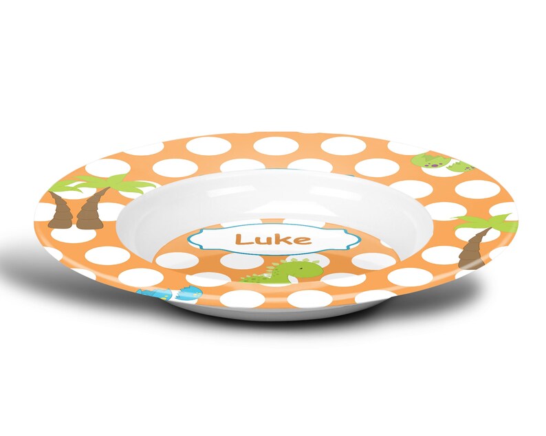 Dino Personalized Plate Dino Dinosaur Orange Polka Dot 10 - Etsy