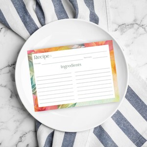 Printable Recipe Card - Orange Pink Floral Watercolor Recipe Card ...