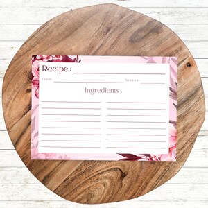 Printable Recipe Card - Pink Watercolor Floral Recipe Card - Print at ...