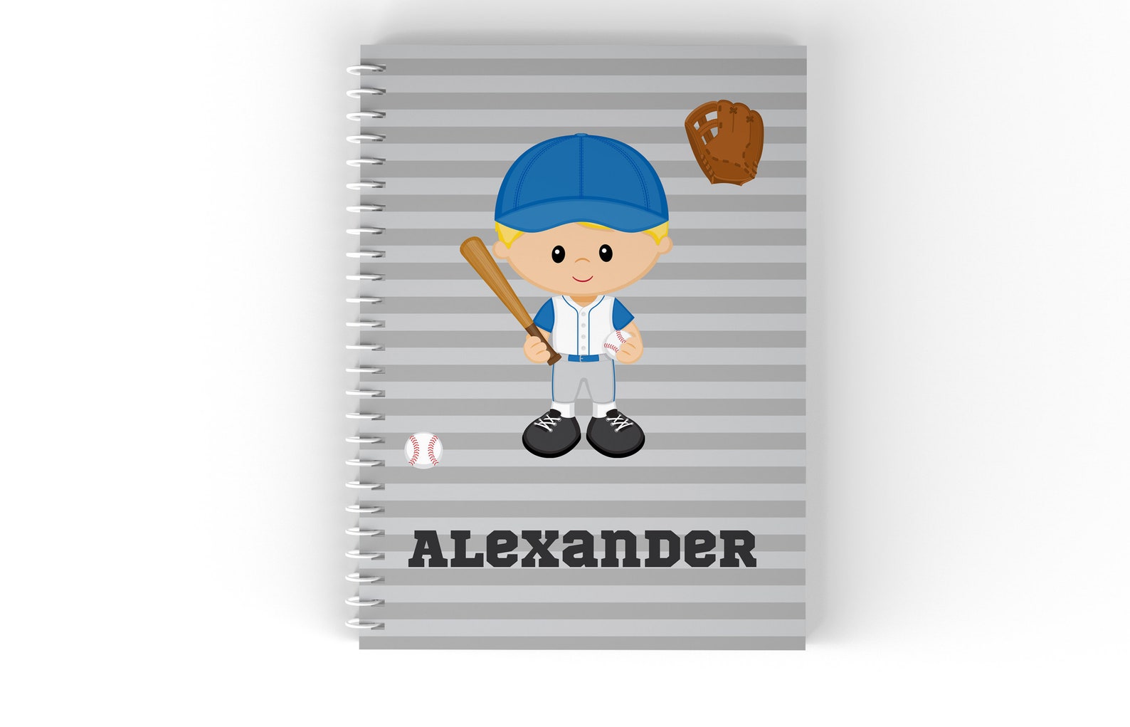 Personalized Notebook Baseball Boy Grey Stripes Ball Glove - Etsy