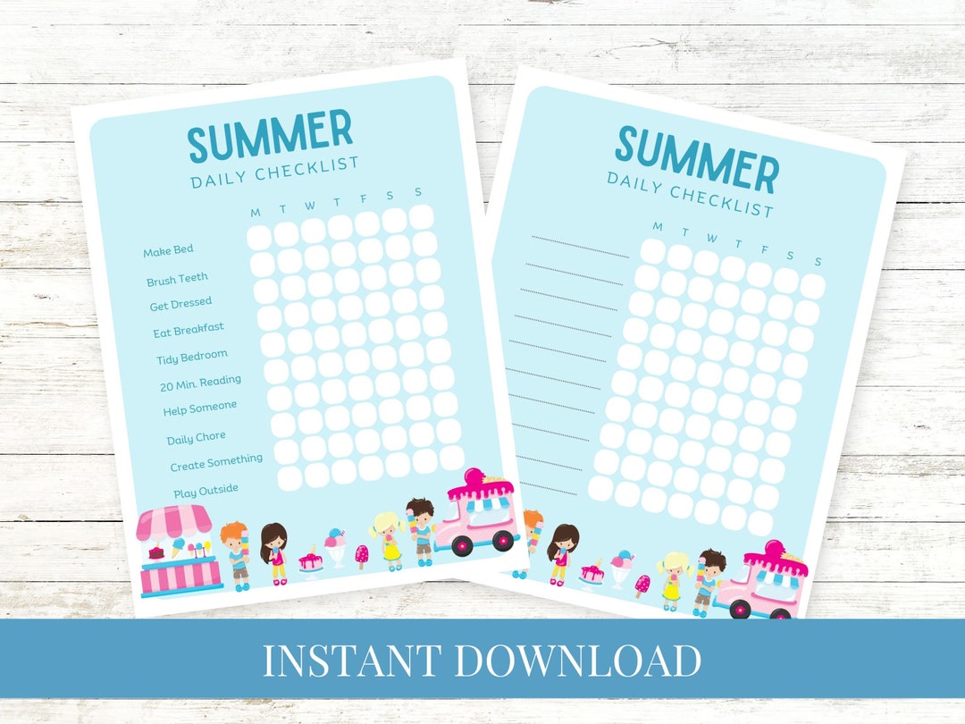Kids Summer Daily Weekly Checklist Printable, Ice Cream Truck Stand ...